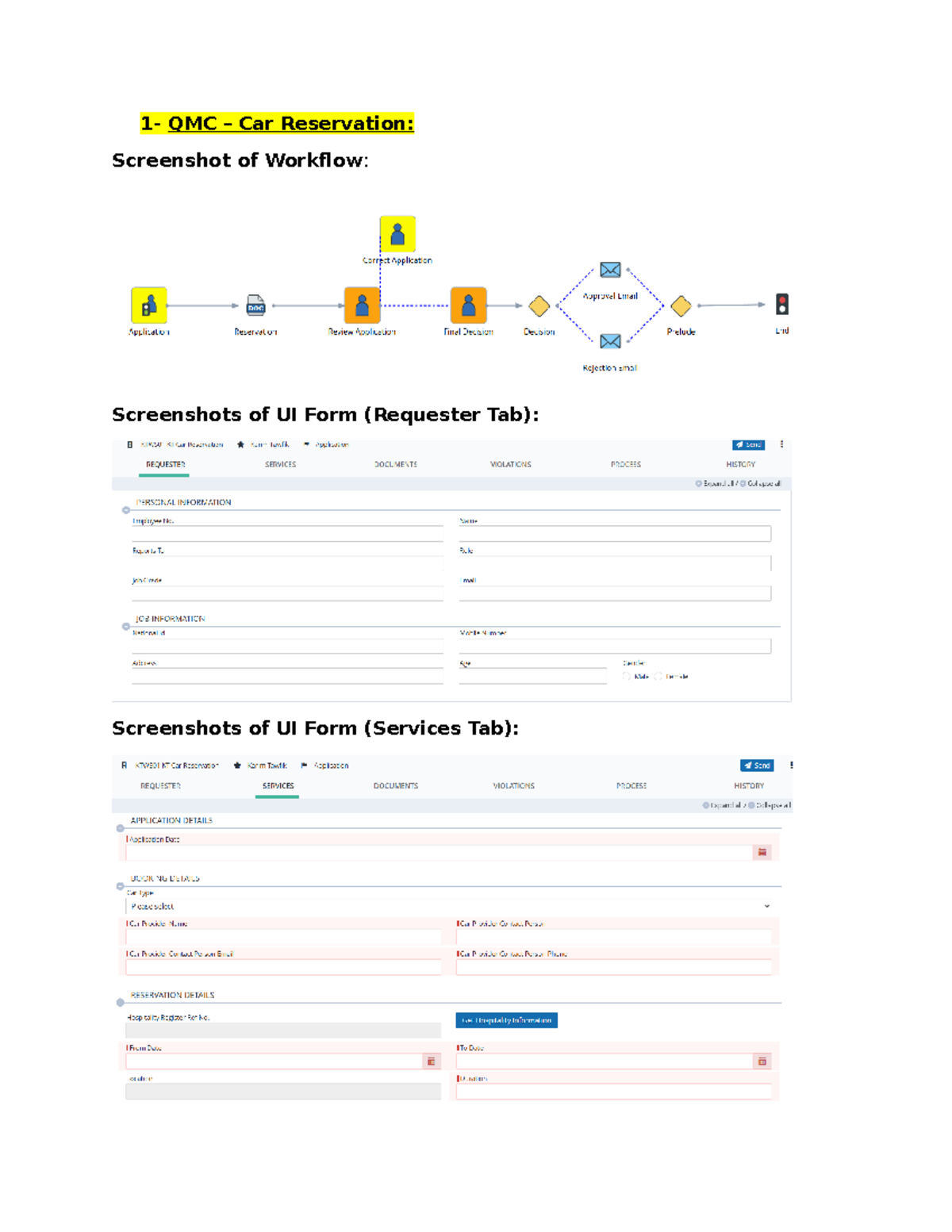 User Guide Test - asd - 1- QMC – Car Reservation: Screenshot of ...