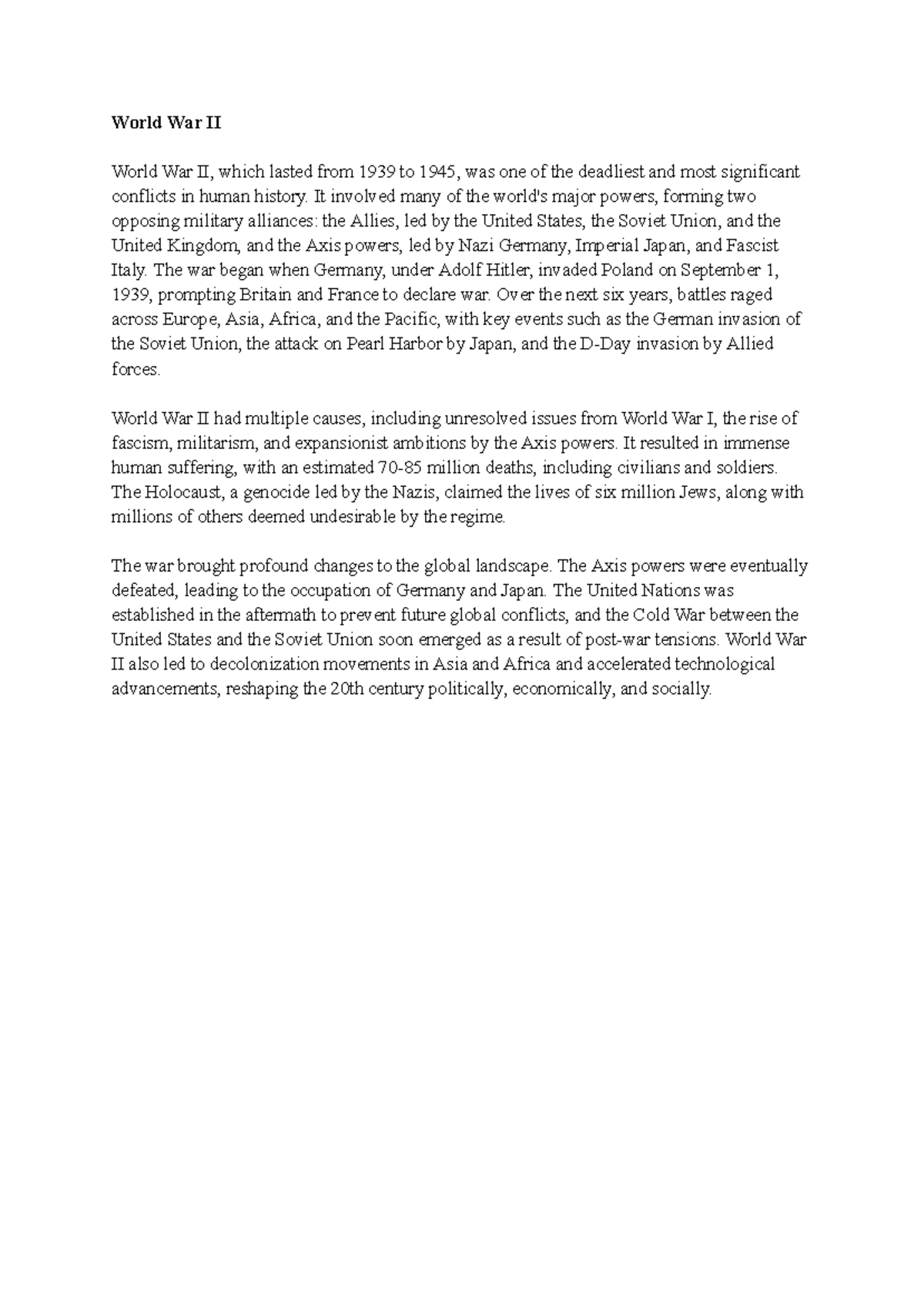 World War II - Notes - World War II World War II, which lasted from ...