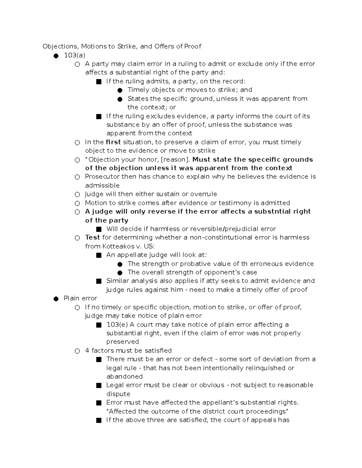 Evidence Outline - Objections, Motions to Strike, and Offers of Proof ...