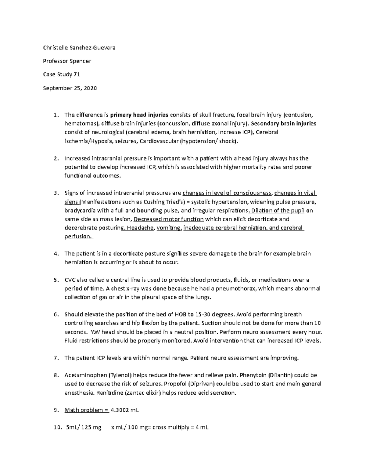 Case study 71 Brain Injury - Christelle Sanchez-Guevara Professor ...