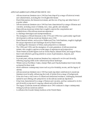 African American Literature Since 1940 Notes 1 - AFRICAN AMERICAN ...