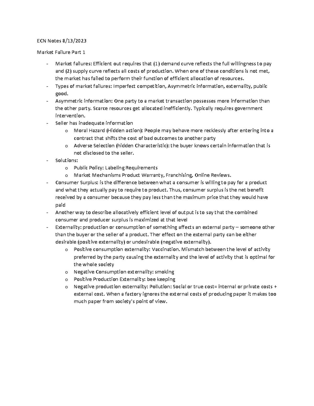 ECN Notes 8-13-2023 - From first few chapters - ECN Notes 8/13/ Market ...