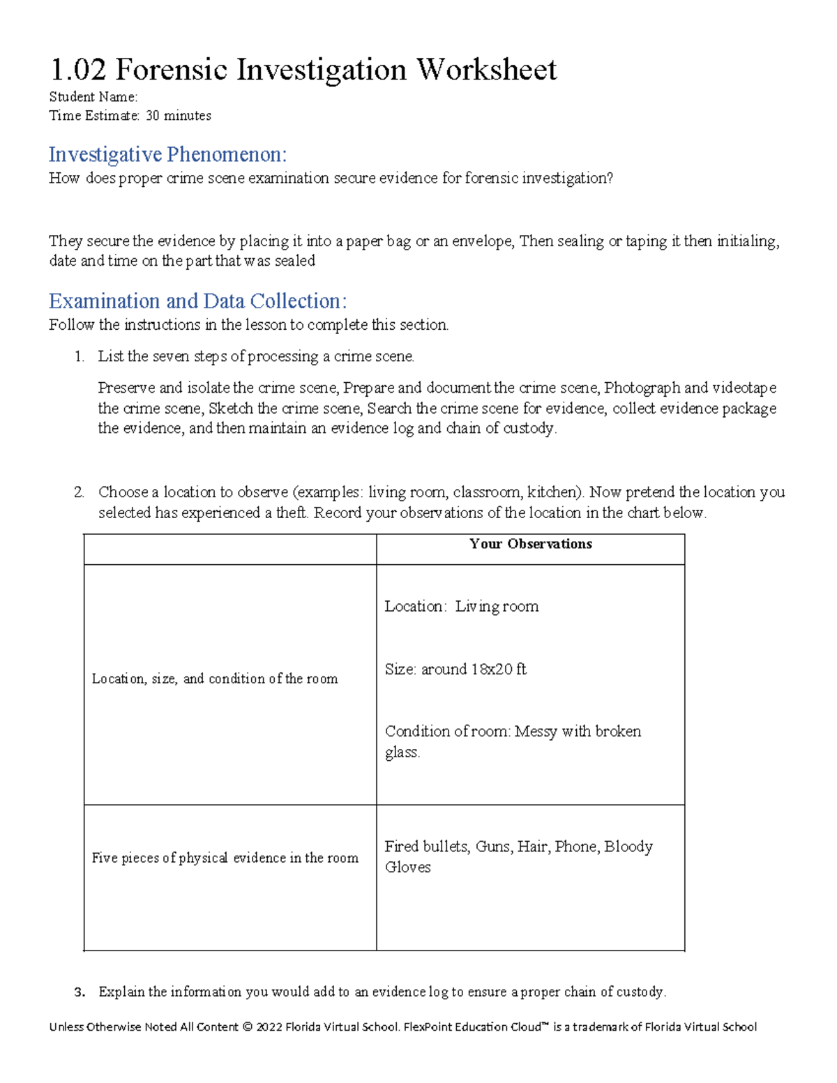 Forensic investigation worksheet - 1 Forensic Investigation Worksheet ...