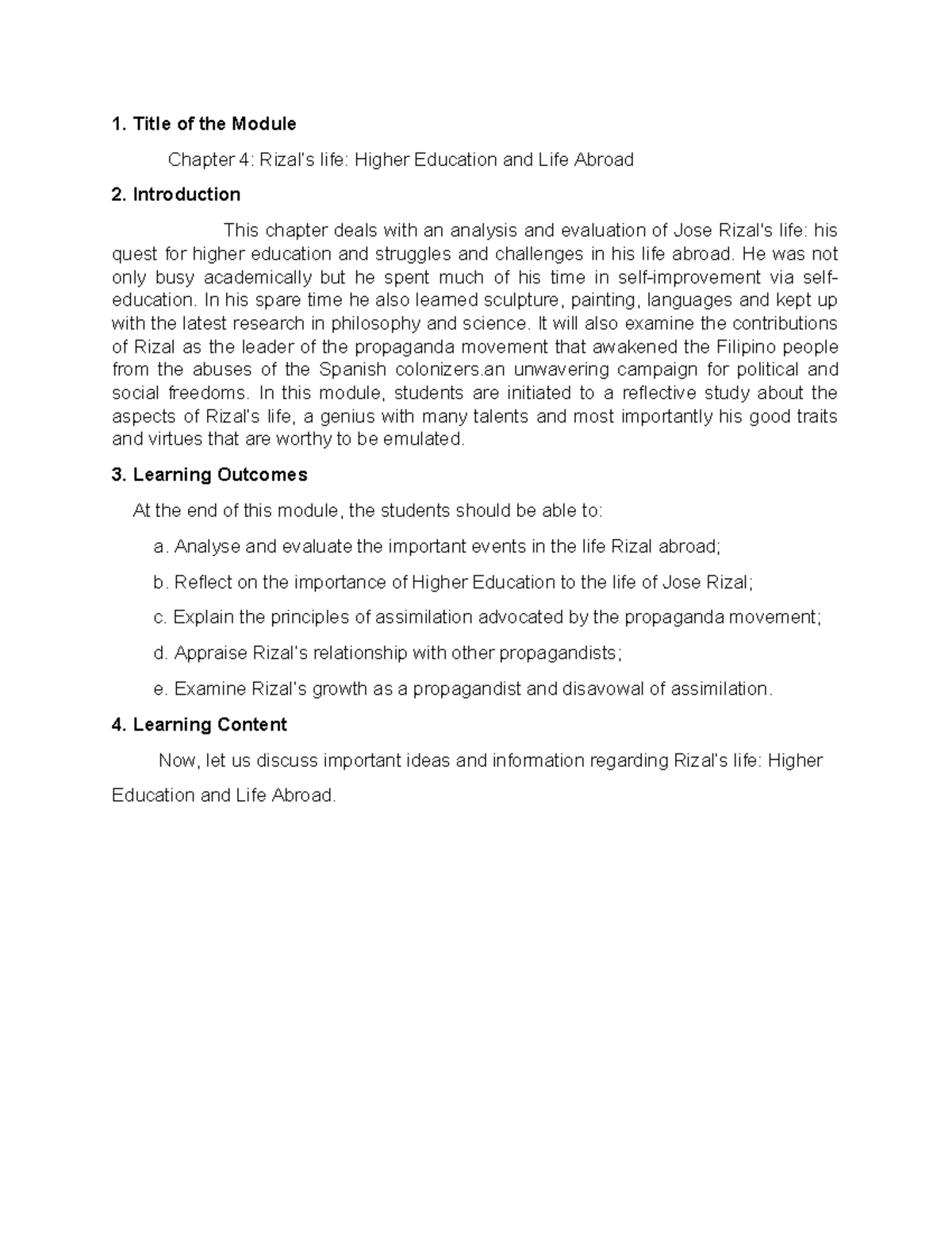 Pdfcoffee - rizal - Title of the Module Chapter 4: Rizal’s life: Higher Education and Life ...