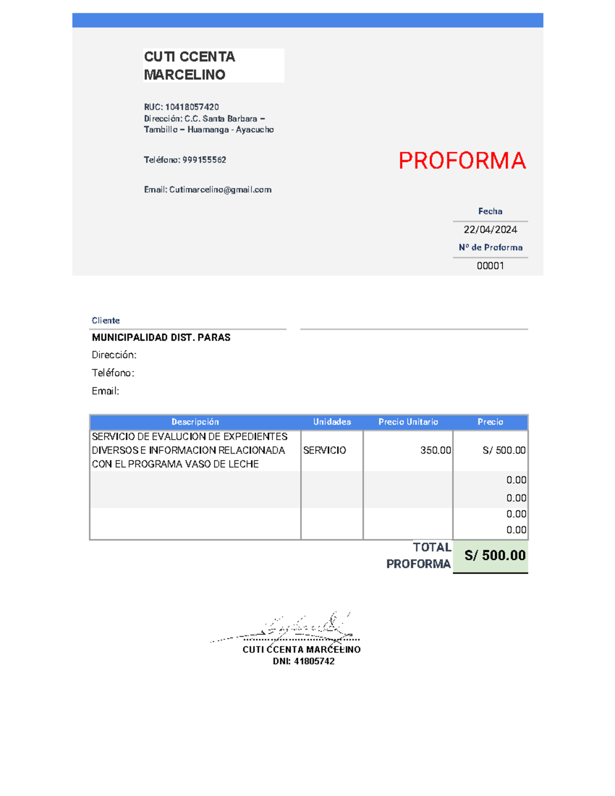 Modelo-de-Factura-Proforma-en-Word - CUTI CCENTA MARCELINO PROFORMA RUC ...