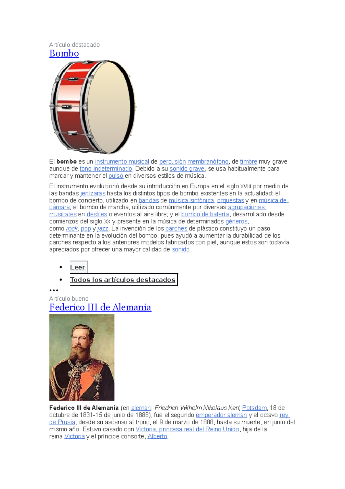 Artículo destacado - INFO - Artículo destacado Bombo El bombo es un ...
