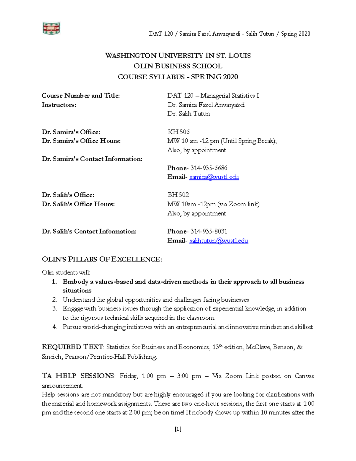 DAT 120 - Spring-2020-TT-Sections - The Updated Syllabus - Warning: TT: undefined function: 32 ...