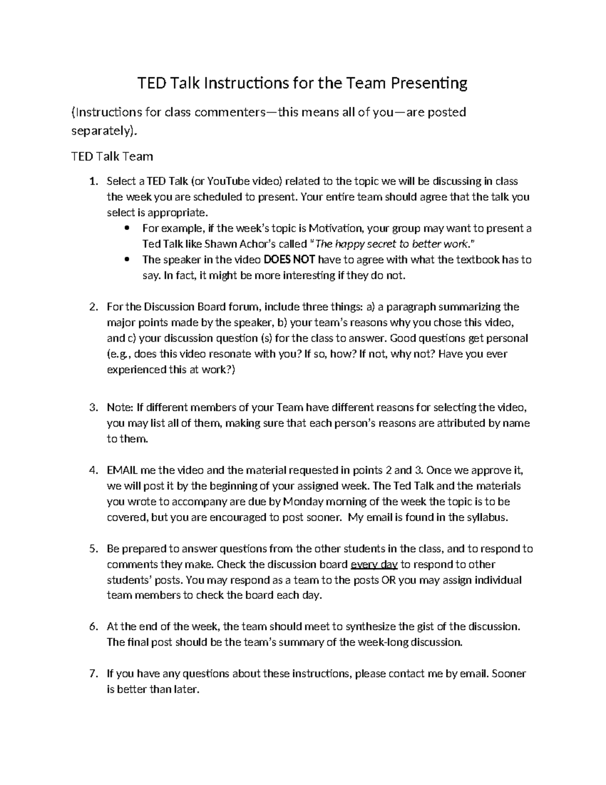 Ted Talk Instructions for Team Presenting - TED Talk Instructions for ...