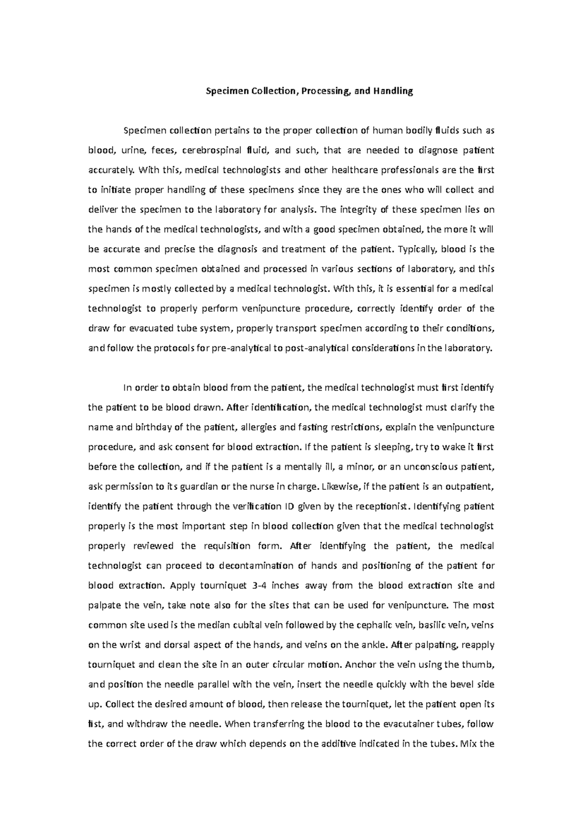 Specimen collection, Processing, and Handling - With this, medical ...