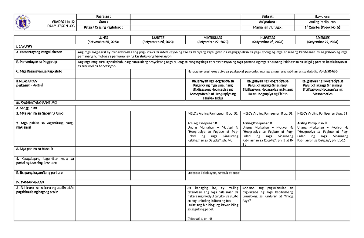 DLL-AP8 W5 - Copy - GRADES 1 to 12 DAILY LESSON LOG Paaralan : Baitang ...