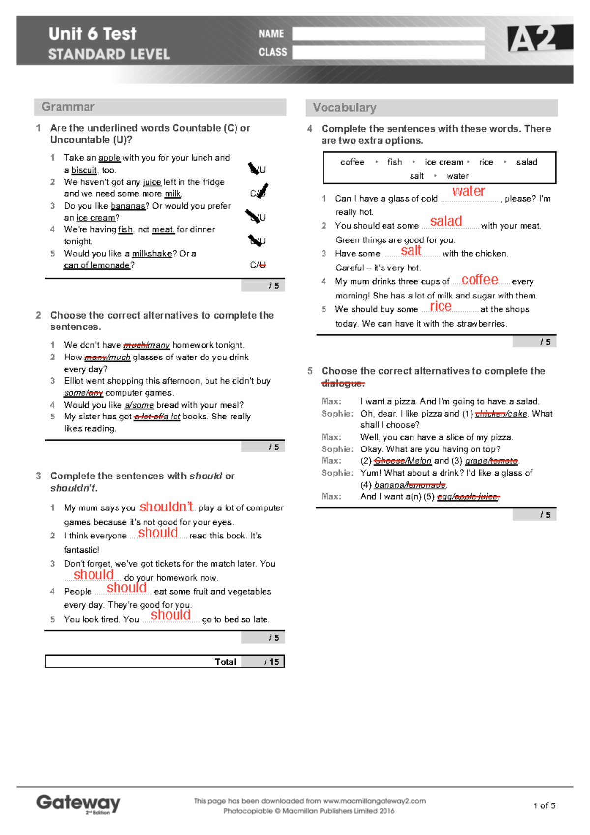 A2 UNIT 6 Test standard - adsad - Grammar 1 Are the underlined words ...