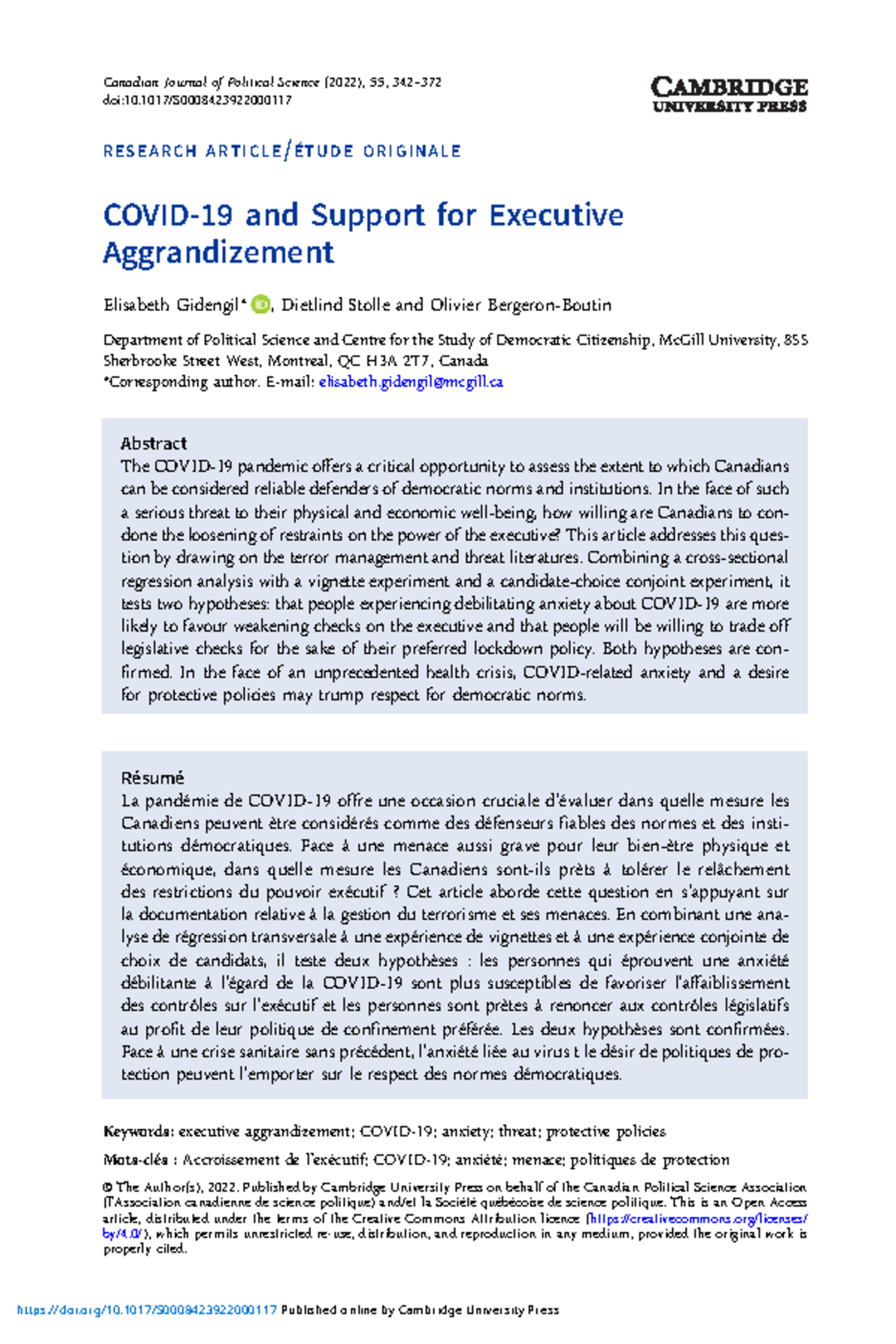 Covid-19 and Support for Executive Aggrandizement - R E S E A R C H A R ...