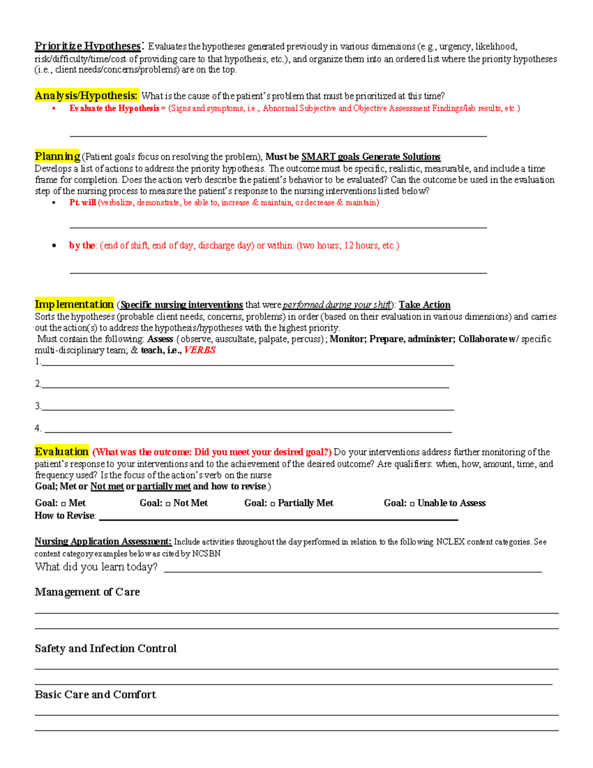 NPW Condensed - nursing process worksheet - Prioritize Hypotheses ...