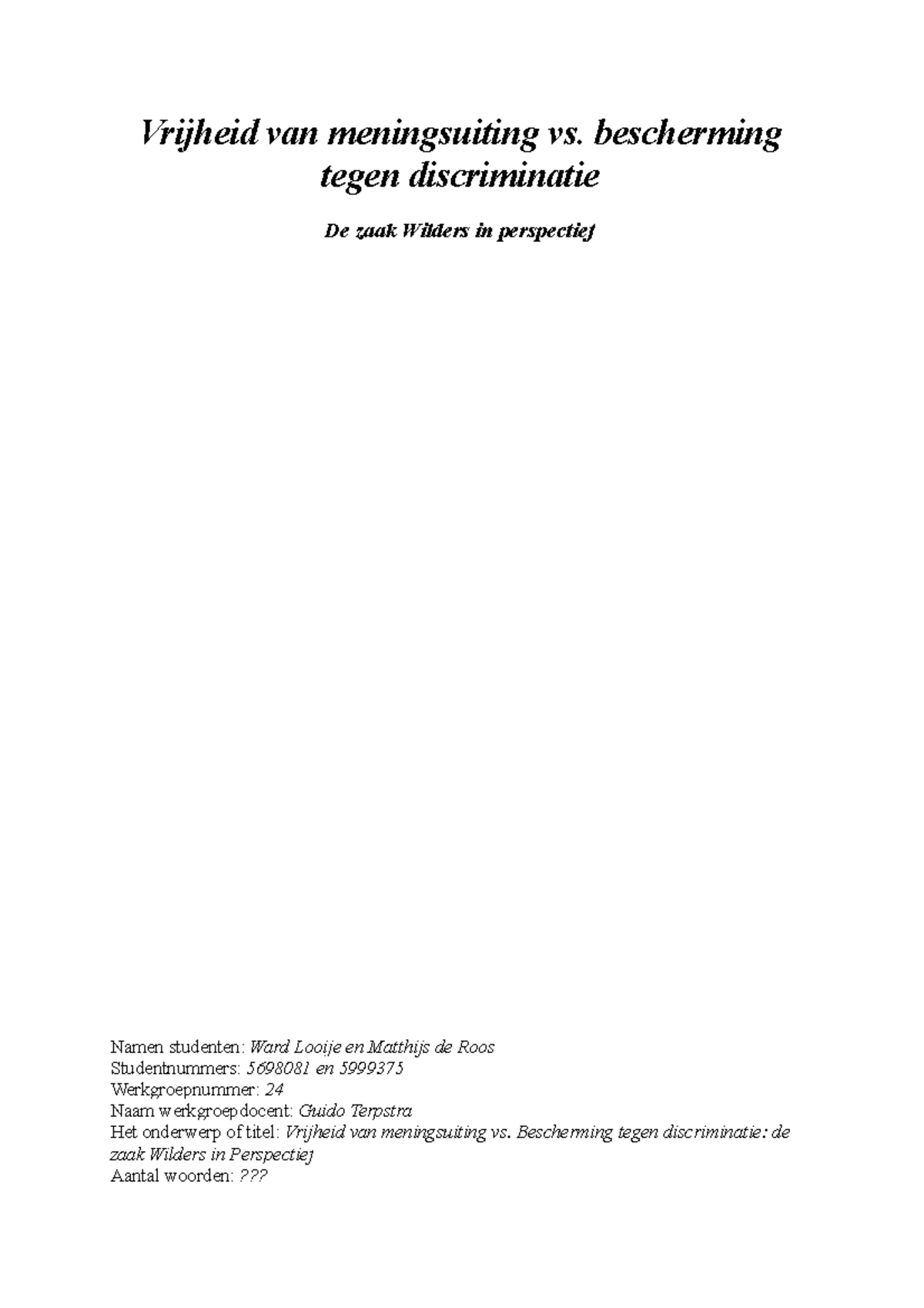 Paper perspectieven - Vrijheid van meningsuiting vs. bescherming tegen discriminatie De zaak ...