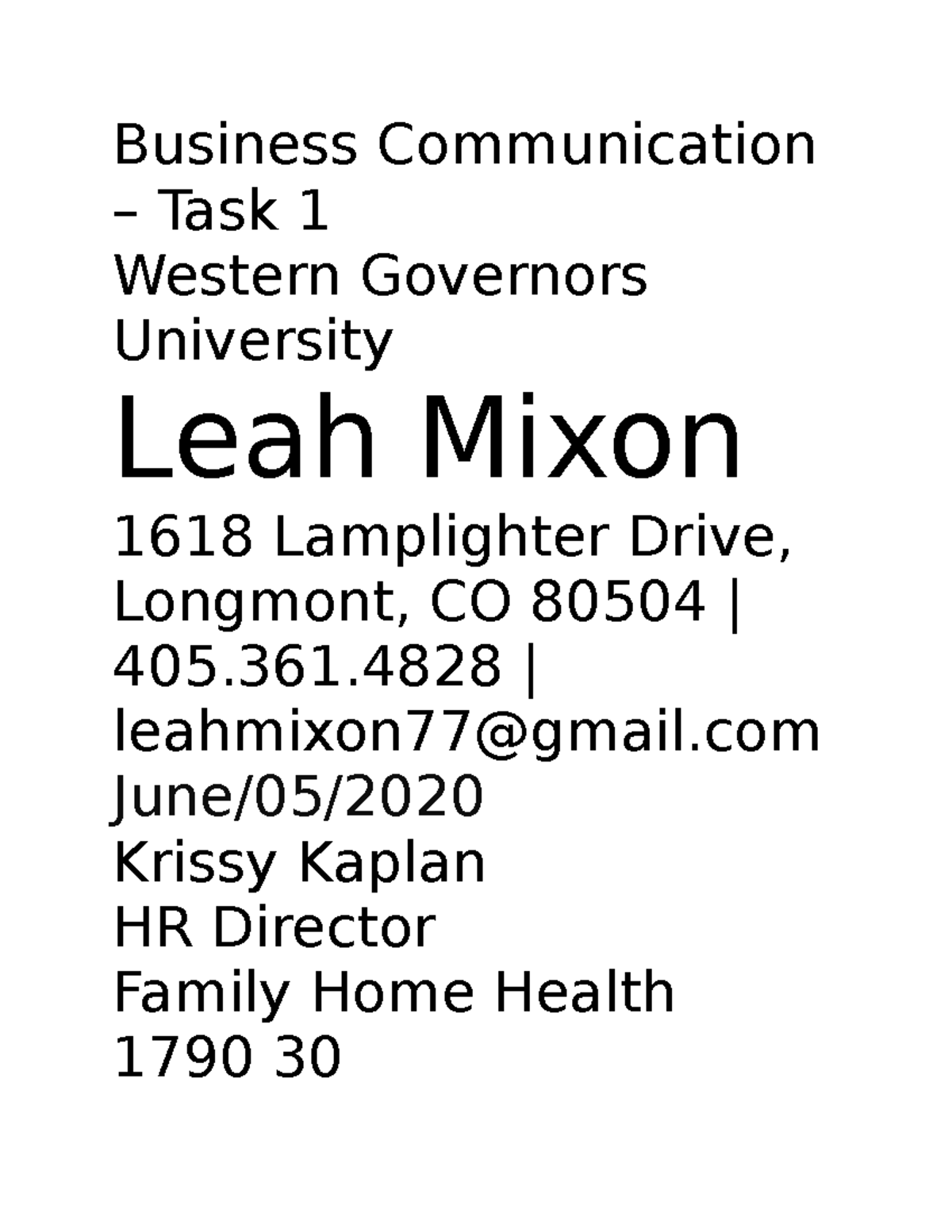 Business Communication 101 - Business Communication – Task 1 Western ...