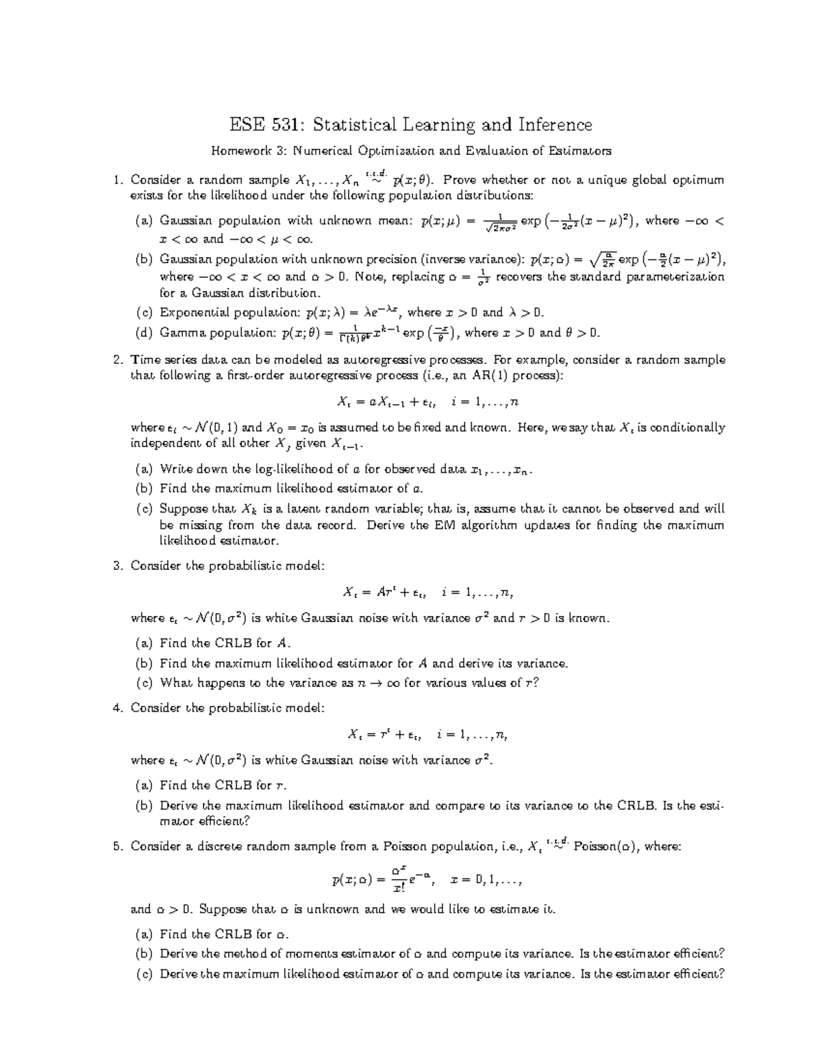 Ese 531 hw 3 - HW3 - ESE 531: Statistical Learning and Inference Homework 3: Numerical ...