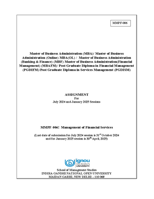 MMPF-011 - assignment - MS- Master of Business Administration (MBA)/ Master of Business - Studocu