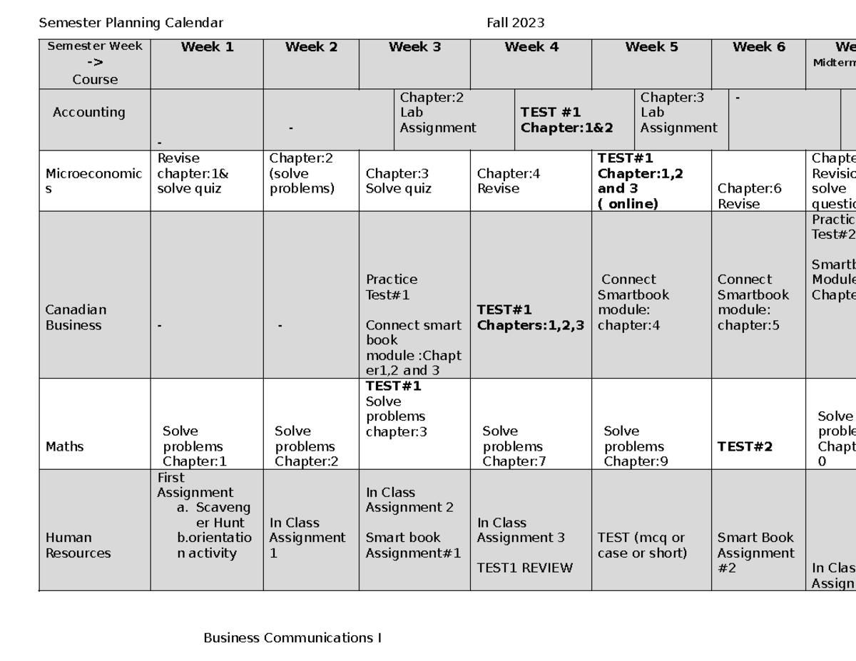 Assignment Planning Calendar Template - Semester Planning Calendar Fall ...