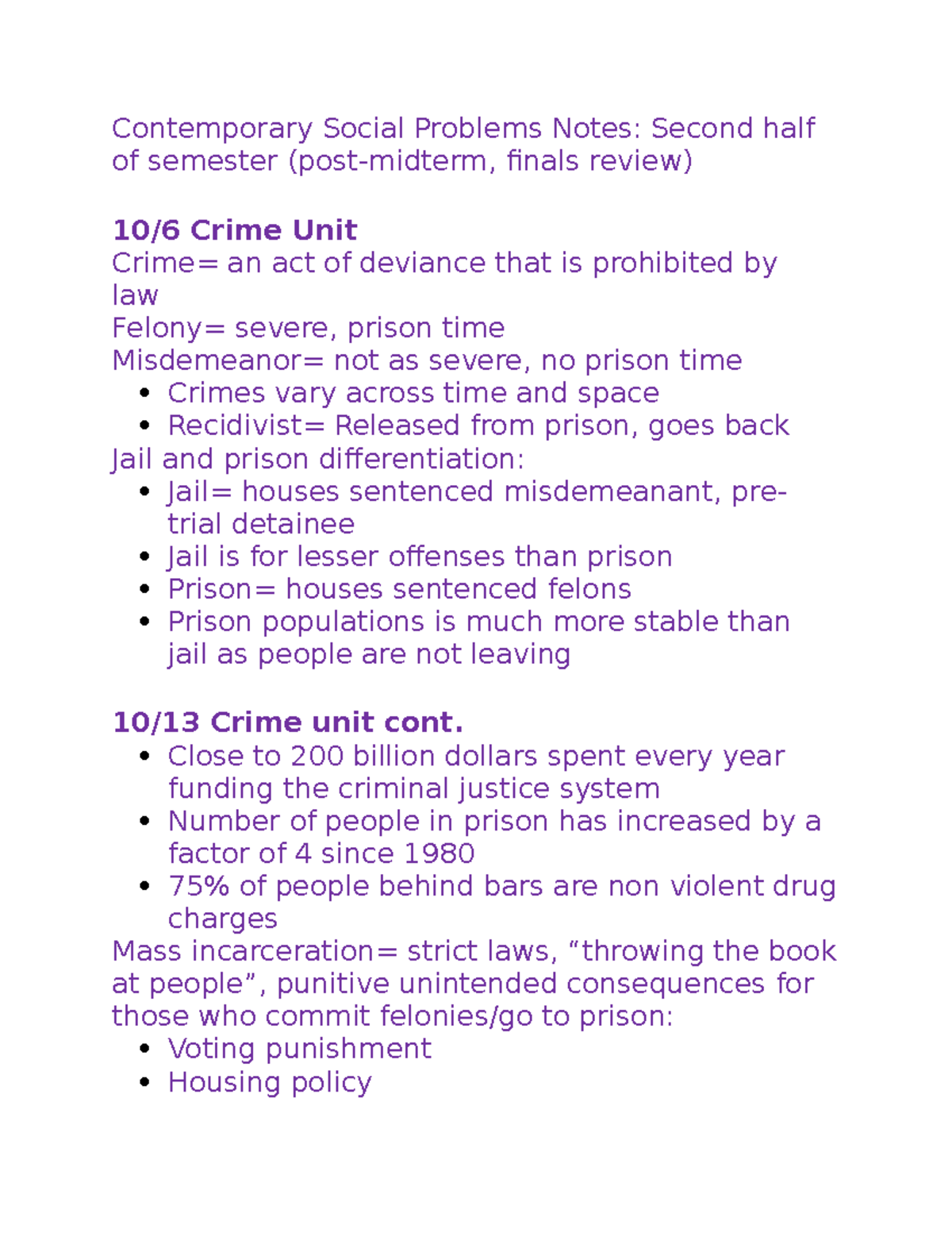 sociology 2 note - Contemporary Social Problems Notes: Second half of ...