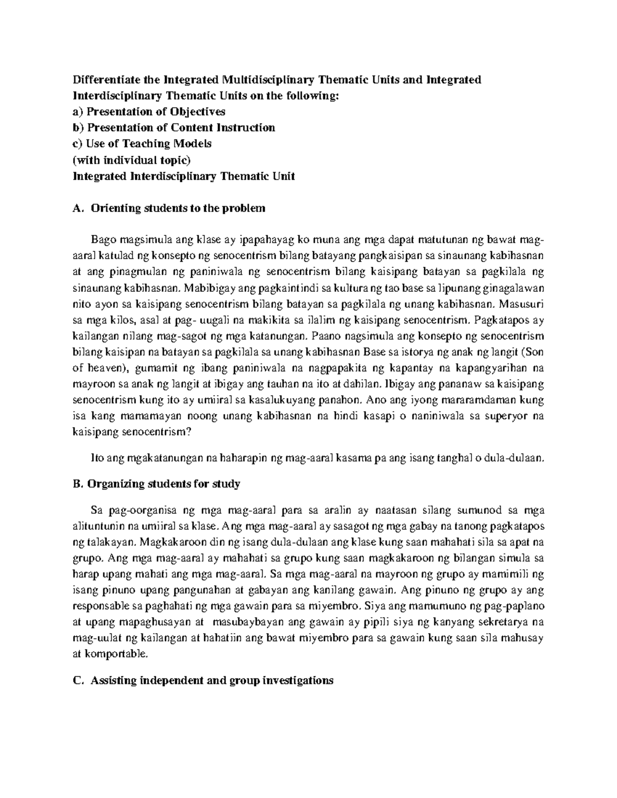 Integrated Multidisciplinary Thematic Units part 3 - Orienting students ...