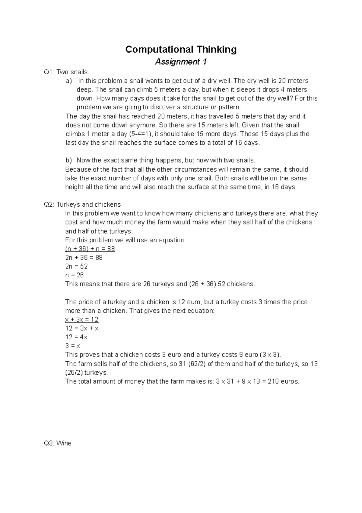Computational Thinking Assignment 1 - The dry well is 20 meters deep ...