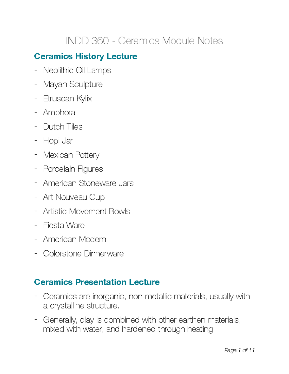 Ceramics Module Notes - INDD 360 - Ceramics Module Notes Ceramics ...