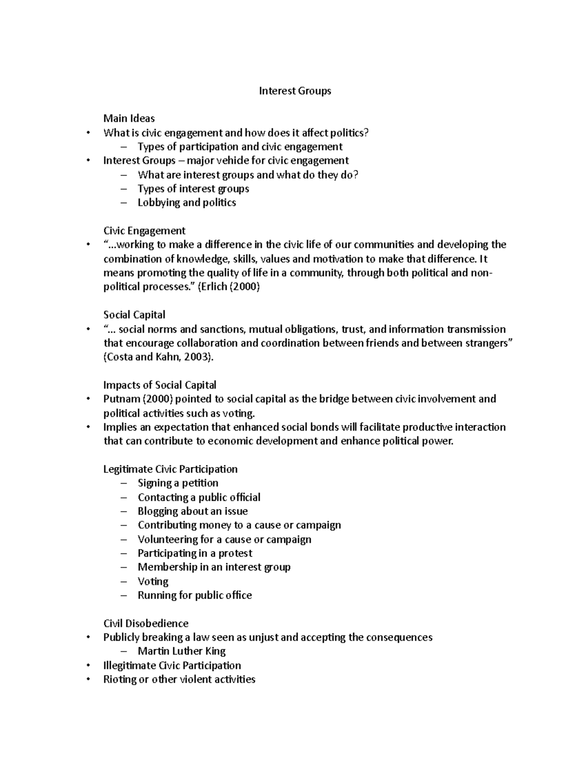Interest Groups - Lecture notes 5 - Interest Groups Main Ideas What is ...