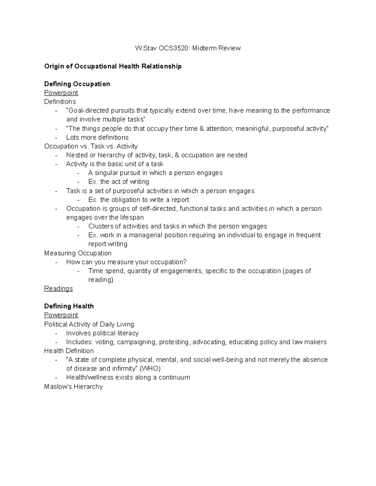 OCS 352 0 Midterm Review - W OCS3520: Midterm Review Origin of ...