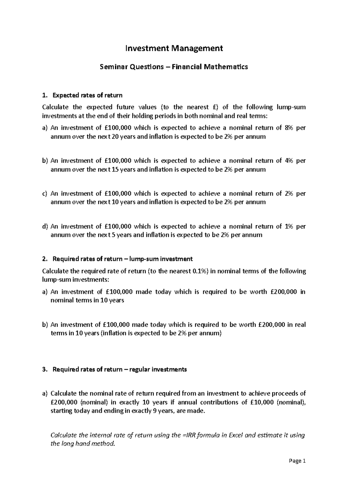 Financial Maths Seminar Qs Investment Management Seminar Questions financial-maths-seminar-qs-investment-management-seminar-questions