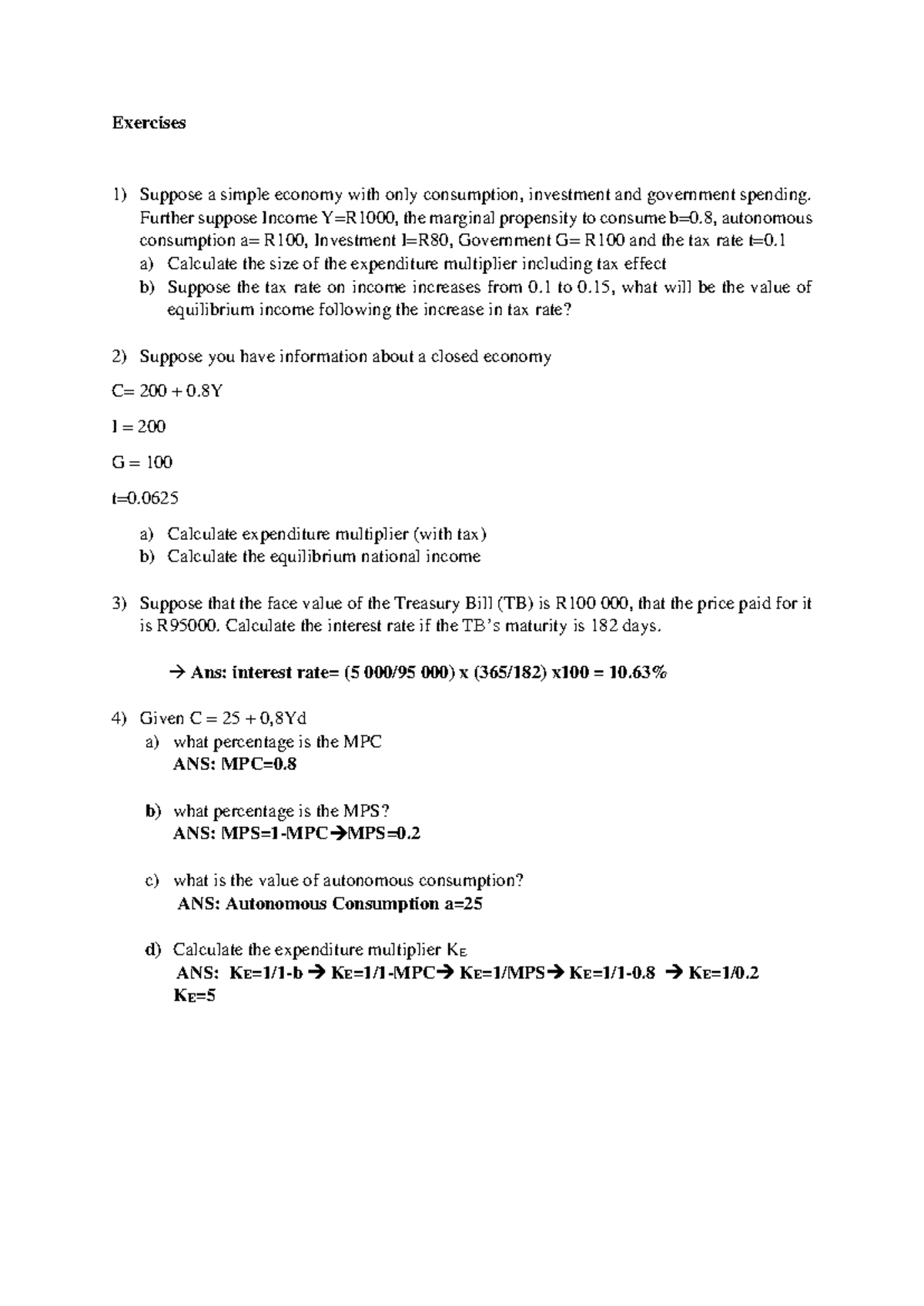 Exercises Memo - PRACTICE QUESTIONS FOR ECO 201 - Exercises Suppose a ...