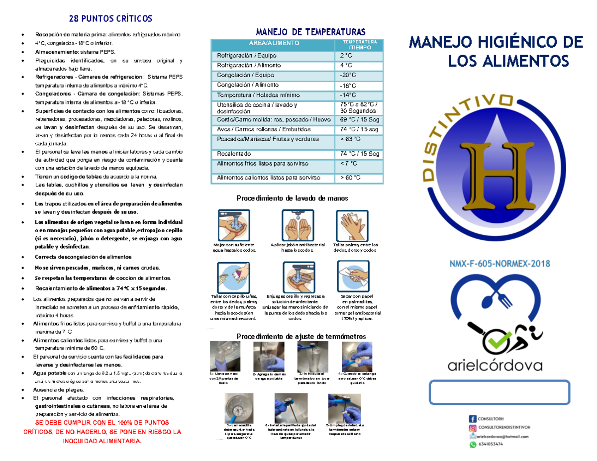 Triptico Editable NMX-F-605- Normex-2018 - 2 - 28 PUNTOS CRÍTICOS MANEJO DE TEMPERATURAS - Studocu