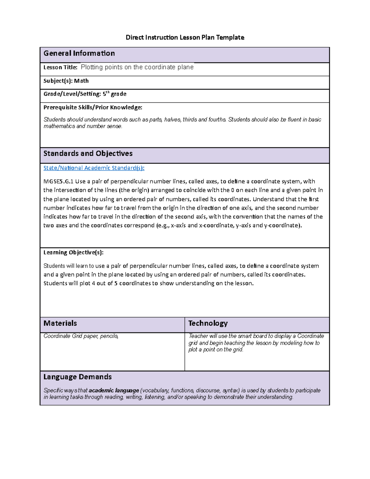 BDM2 TASK 1 Understanding AND Teaching Ordered Pairs AND Graphing ...