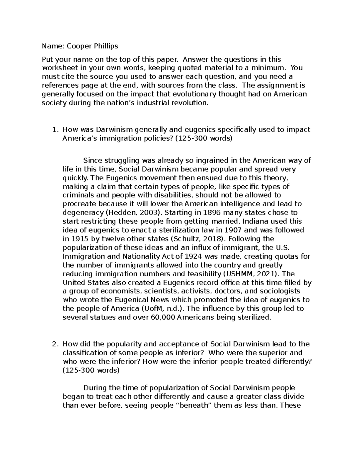 Mod 2 worksheet - Name: Cooper Phillips Put your name on the top of ...