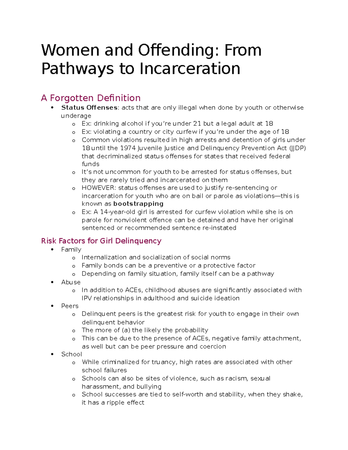 Women and Offending - Studocu