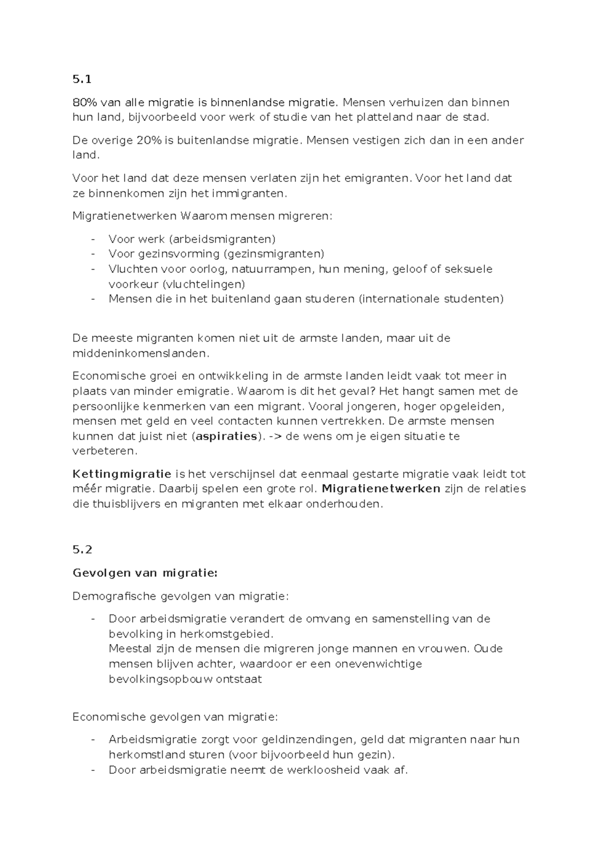 Ak samenvatting H5 - 5. 80% van alle migratie is binnenlandse migratie. Mensen verhuizen dan ...