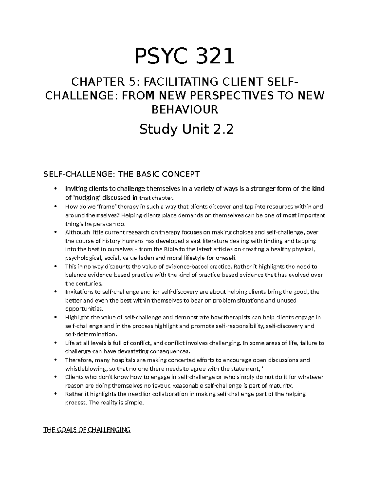 PSYC 321 SU 2 - NOTES - PSYC 321 CHAPTER 5: FACILITATING CLIENT SELF ...