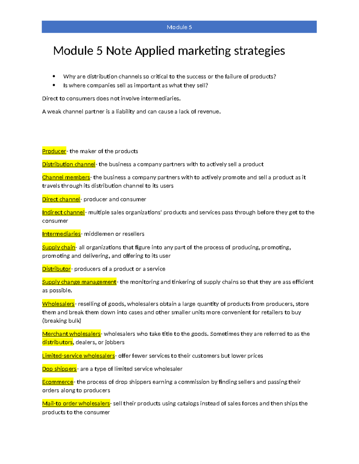 Module 5 Notes one - assignment - Module 5 Note Applied marketing ...