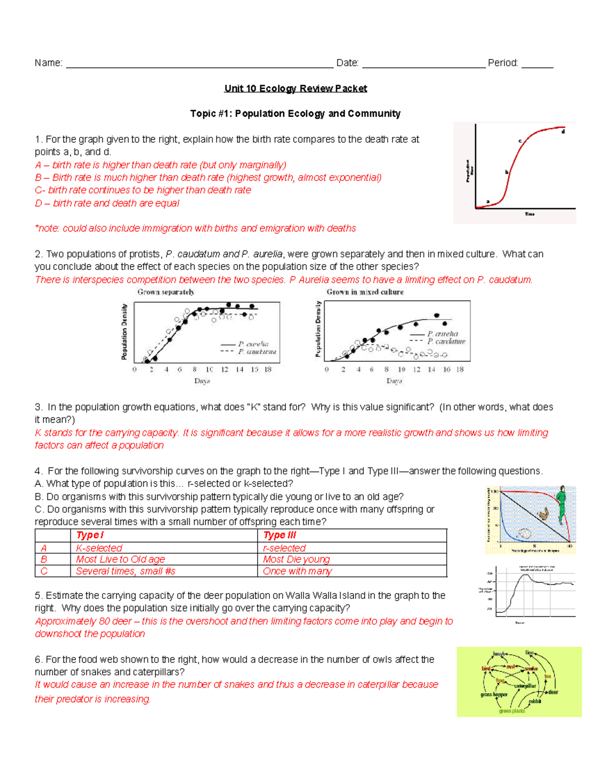 Unit 10 ecology review packet answer key - Name
