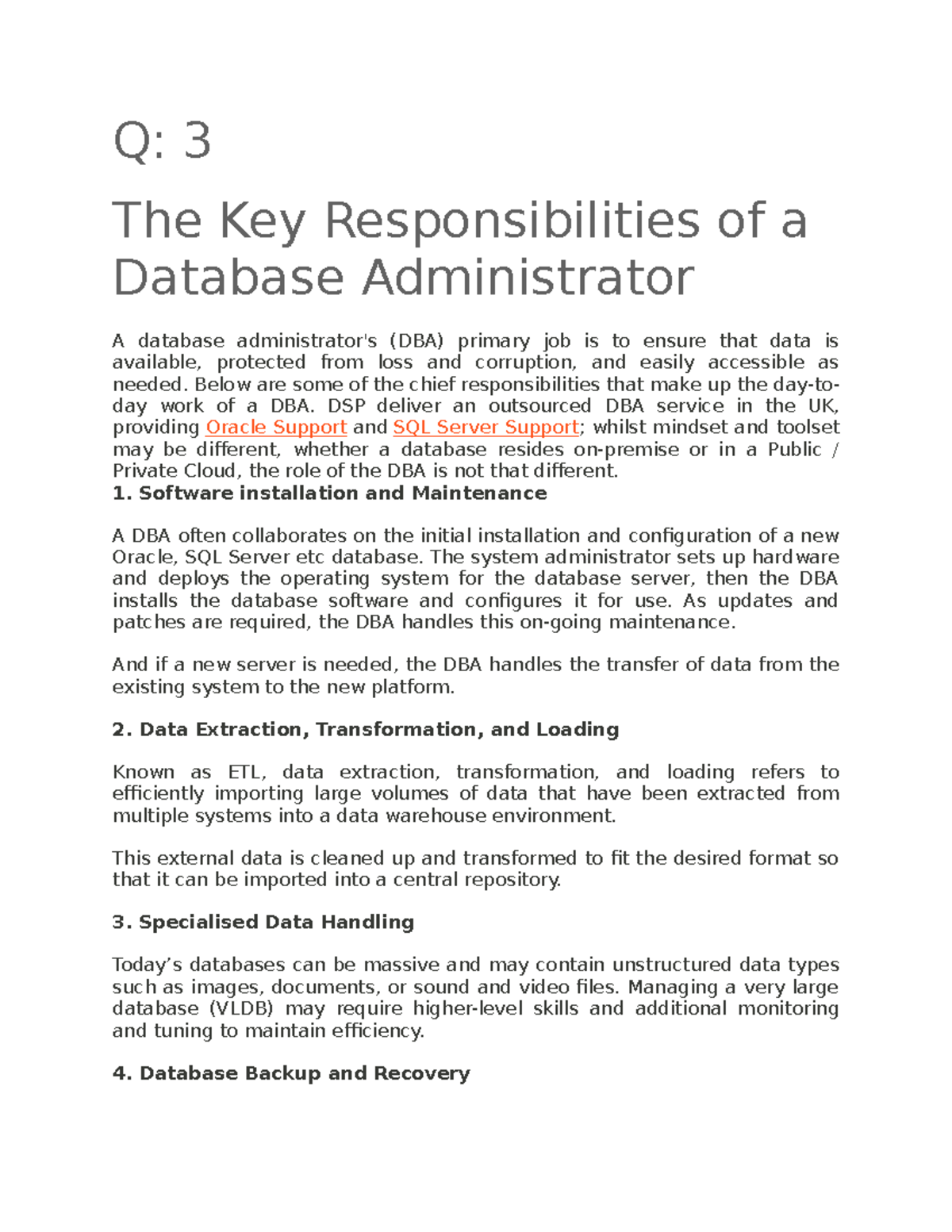 Data Gathering - Q: 3 The Key Responsibilities of a Database ...