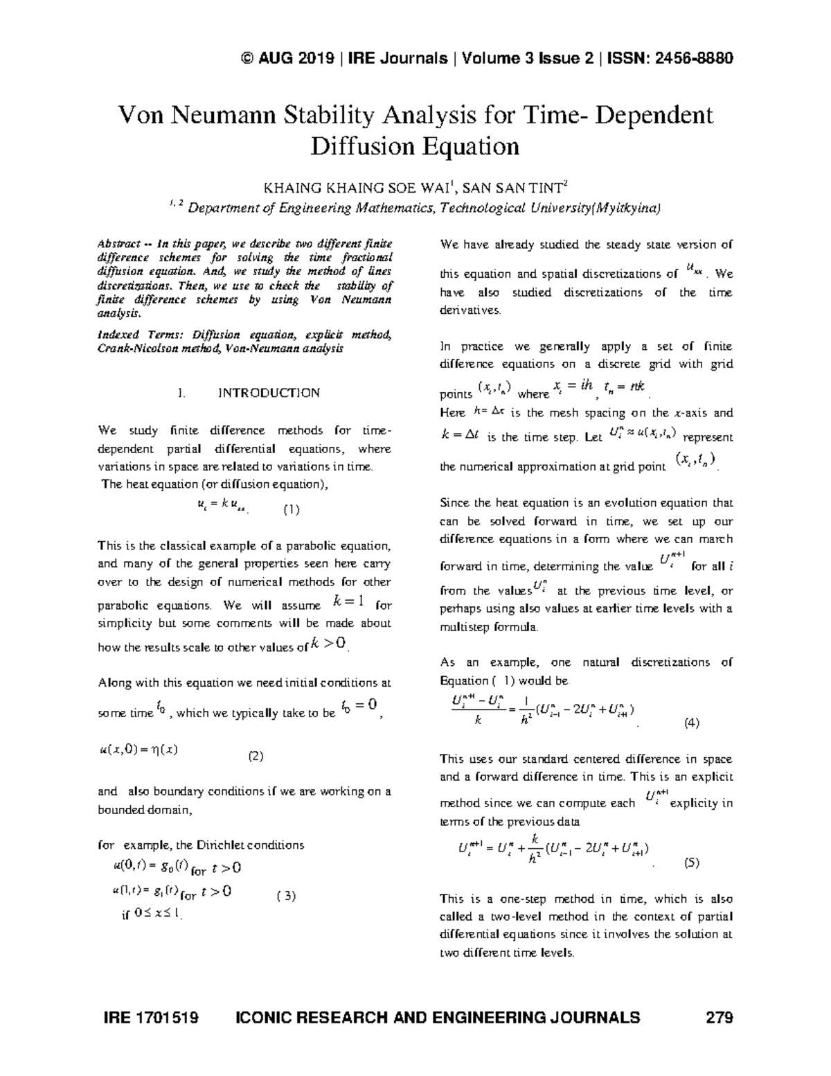 Von Neumann Stability Analysis for Time - And, we study the method of ...