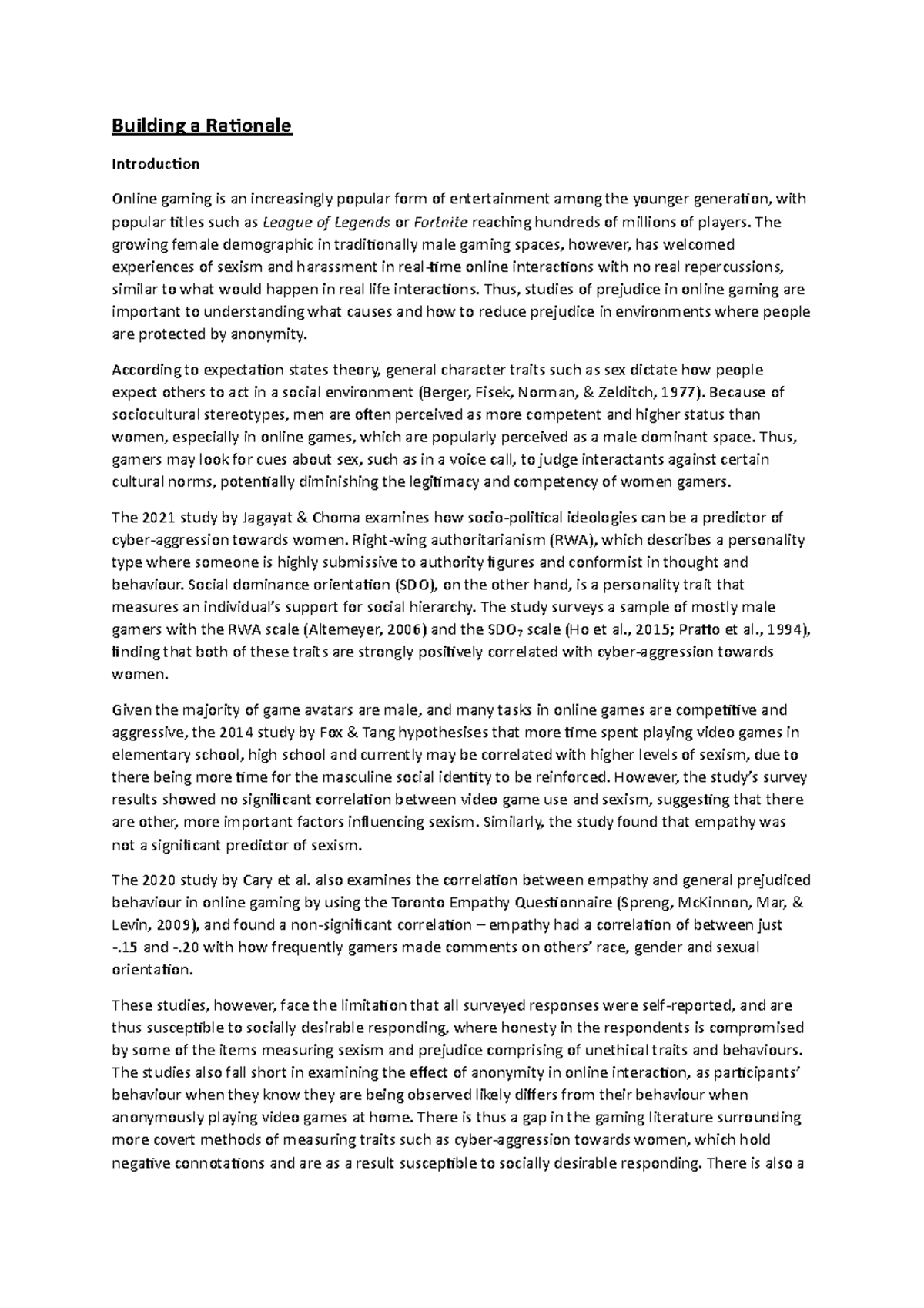 Building a Rationale Assignment - Building a Rationale Introduction ...