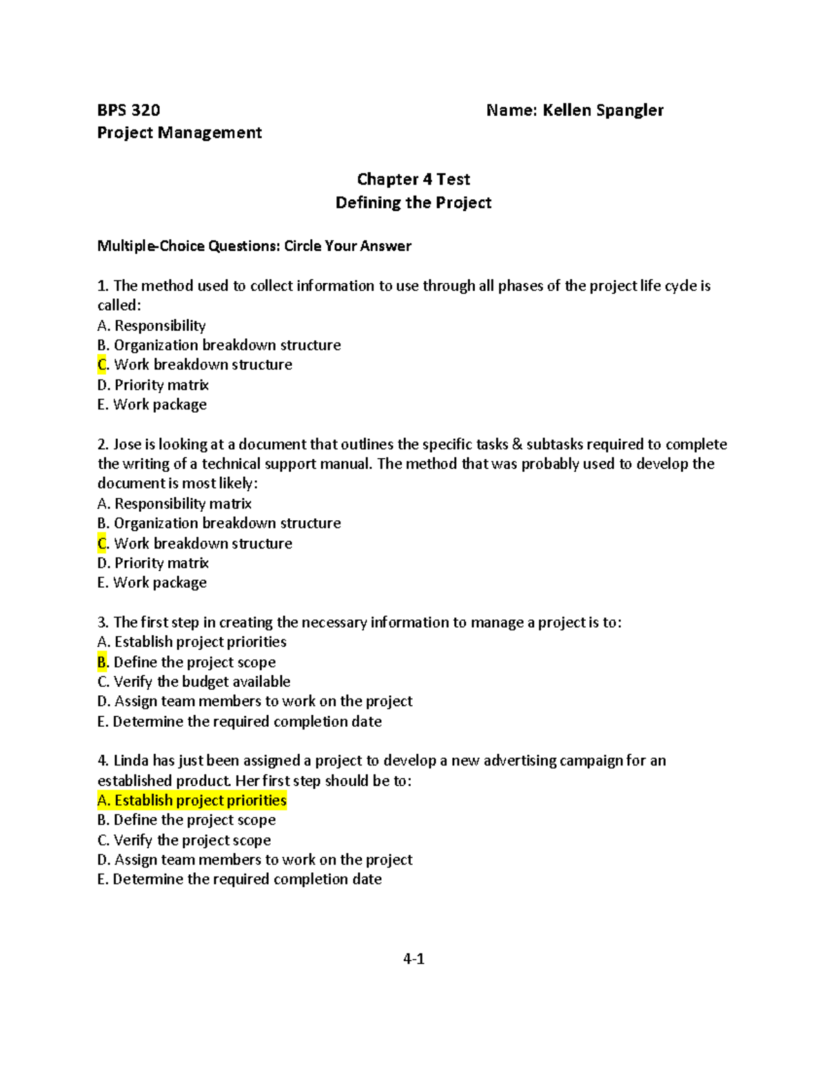 Chapter 4sadcsda - BPS 320 Name: Kellen Spangler Project Management ...