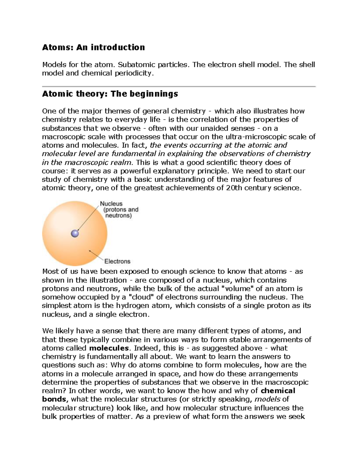 Atoms - Subatomic particles. The electron shell model. The shell model ...