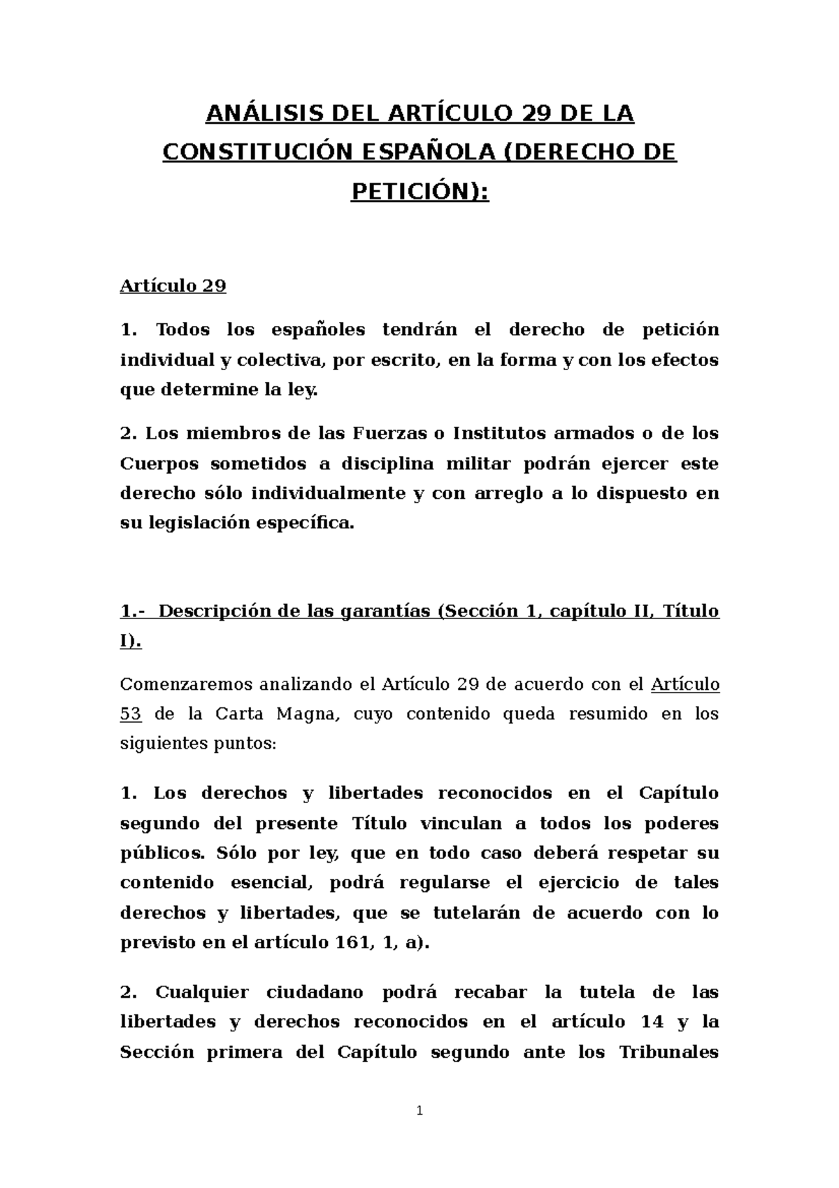 Artículo 29 - Trabajo - ANÁLISIS DEL ARTÍCULO 29 DE LA CONSTITUCIÓN ...
