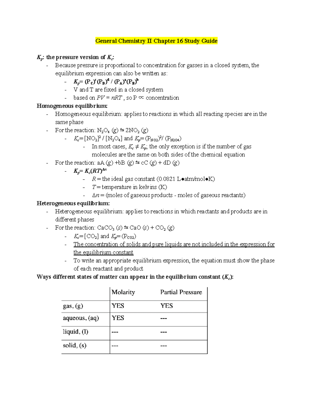 General Chemistry II Chapter 16 Study Guide Pt3 - Studocu