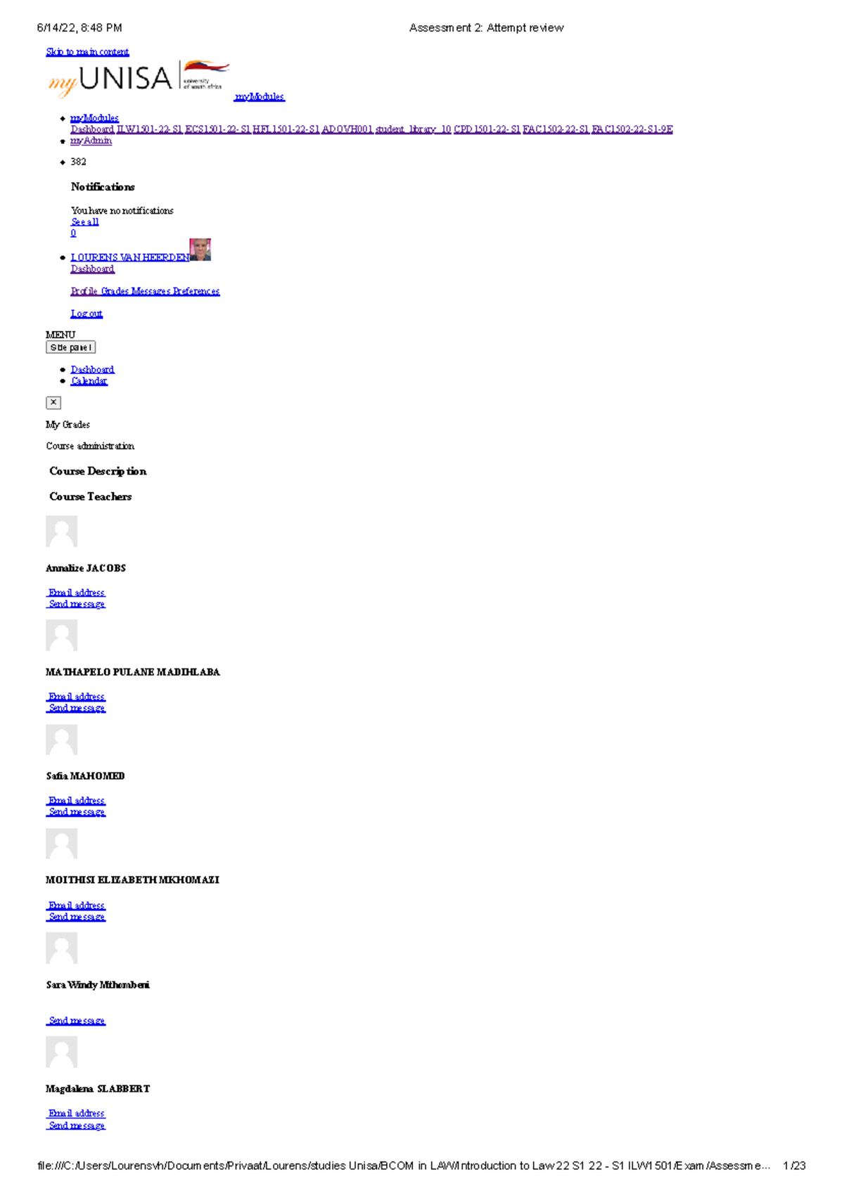 Assessment 2 Attempt review - file:///C:/Users/Lourensvh/Documents ...