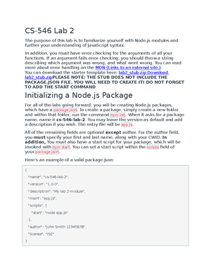 LAB 4 question - CS-546 Lab 4 MongoDB For this lab, we are going to ...