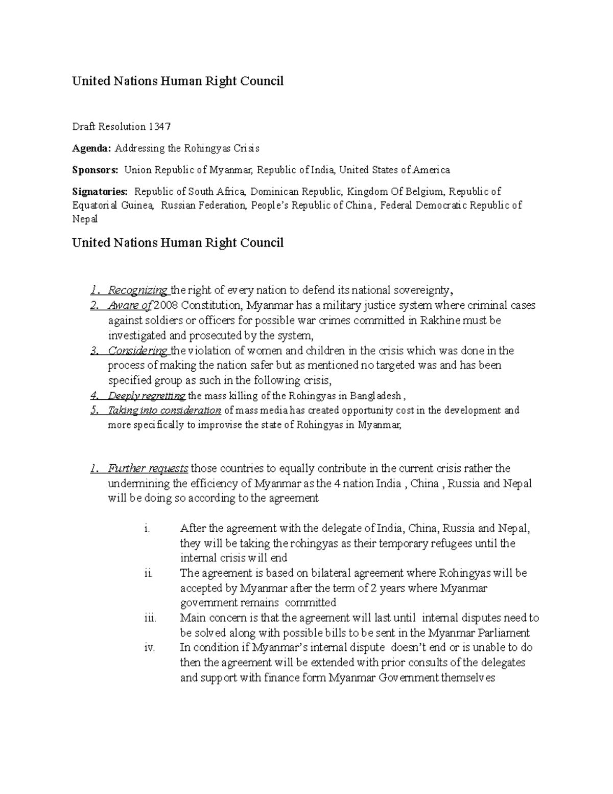 Resolution 1347 - hhhh - United Nations Human Right Council Draft ...