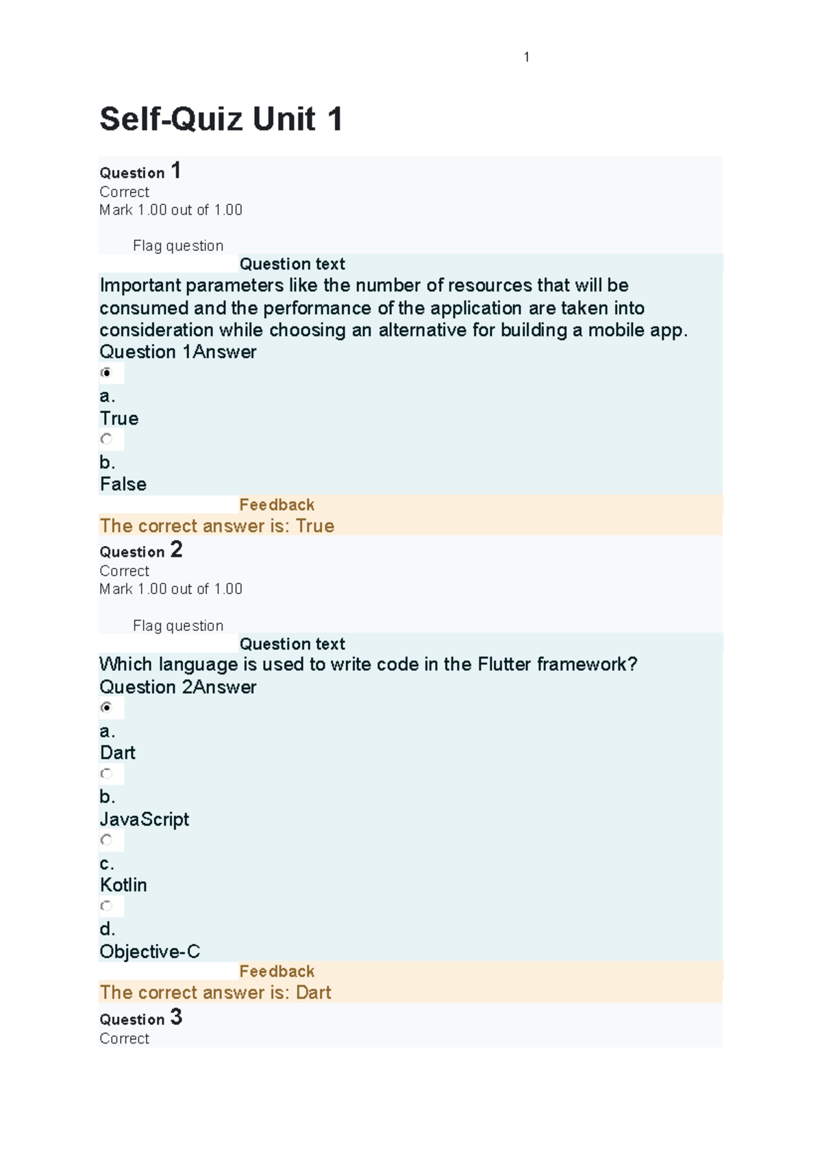 Self Quizzes - Self-Quiz Unit 1 Question 1 Correct Mark 1 out of 1 ...