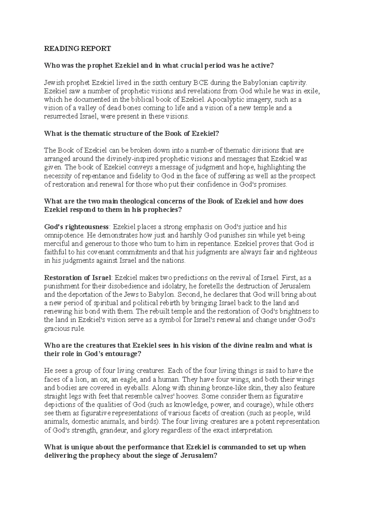 Prophet Ezekiel - Ezekiel saw a number of prophetic visions and ...